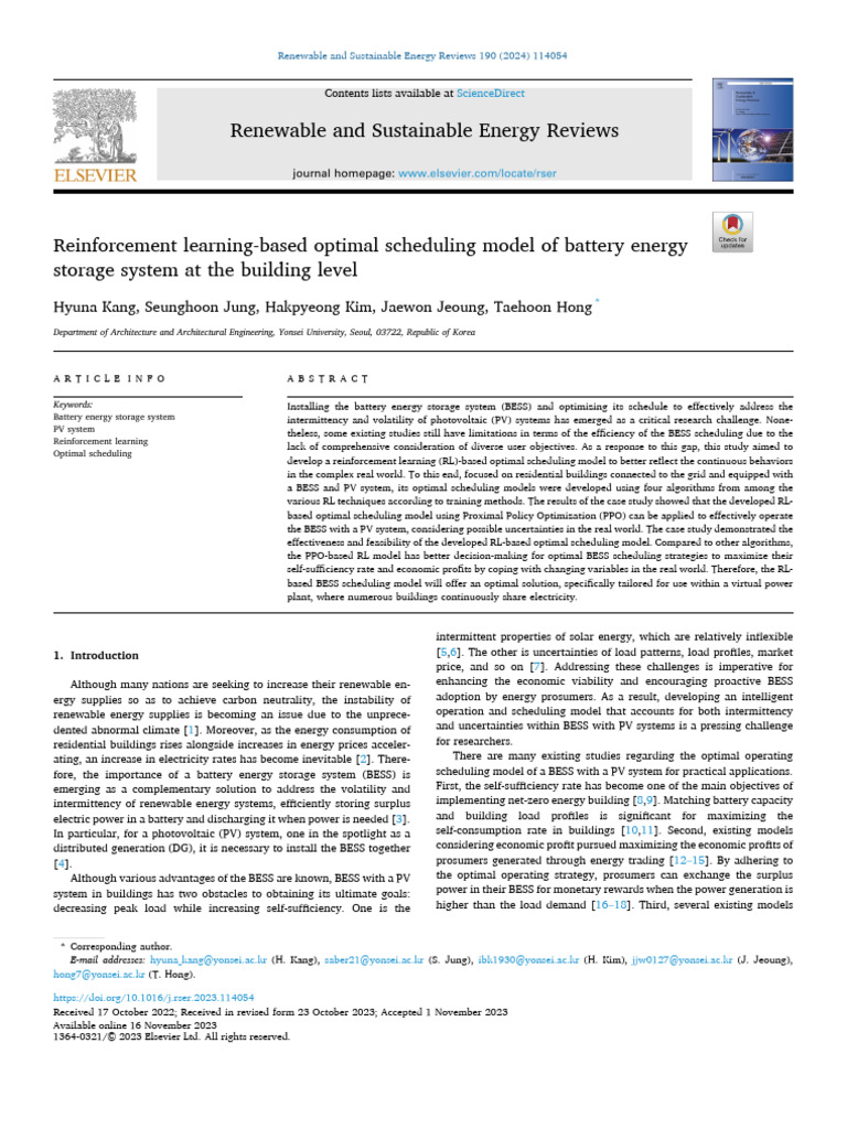 Reinforcement Learning-Based Optimal Scheduling Model of Battery Energy Storage System at The ...
