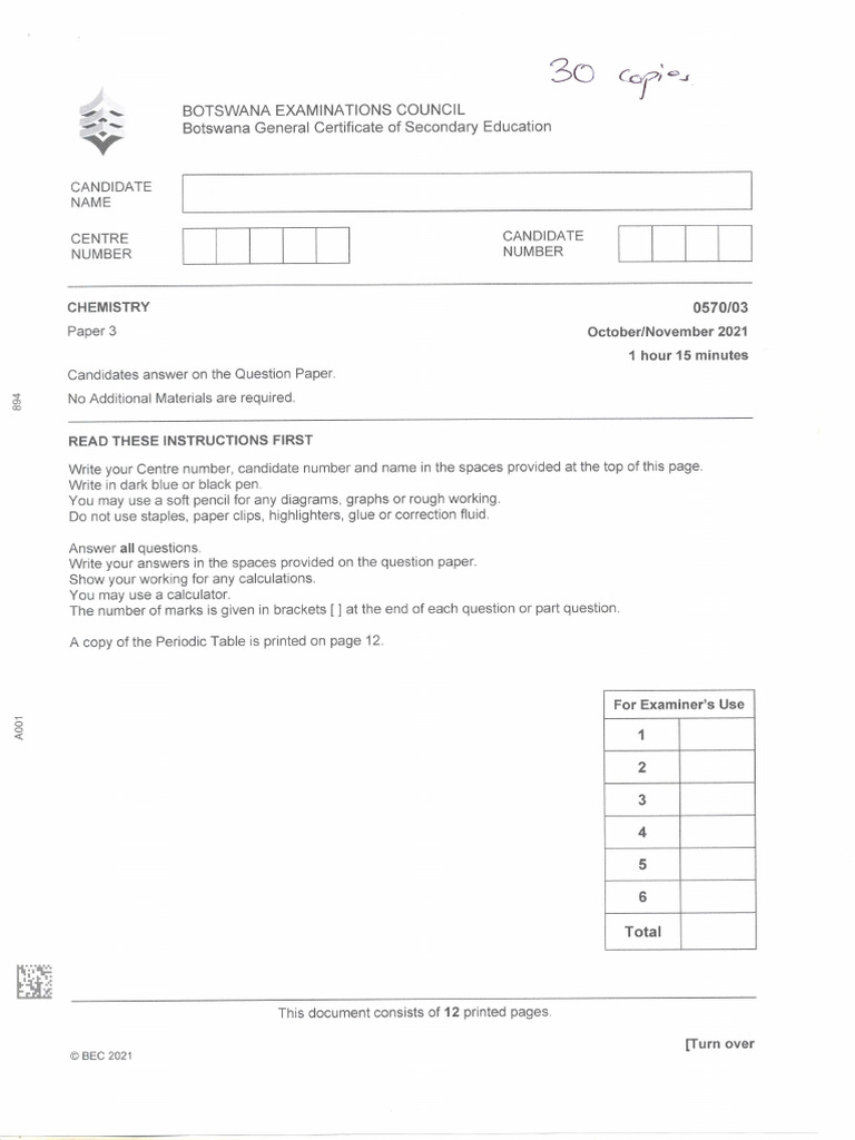 2021 BGCSE chem Paper 3 (1) | PDF