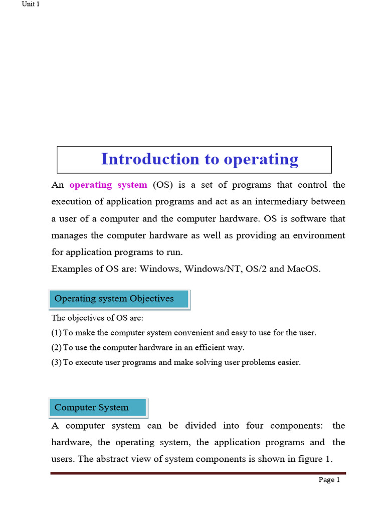 Unit1 Operatingsystem Pdf Operating System Computer Data Storage