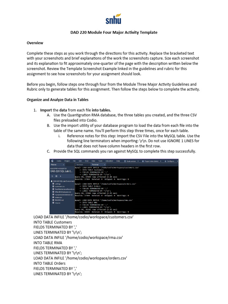 DAD 220 Module Four Major Activity Godfrey | PDF | Table (Database) | Sql