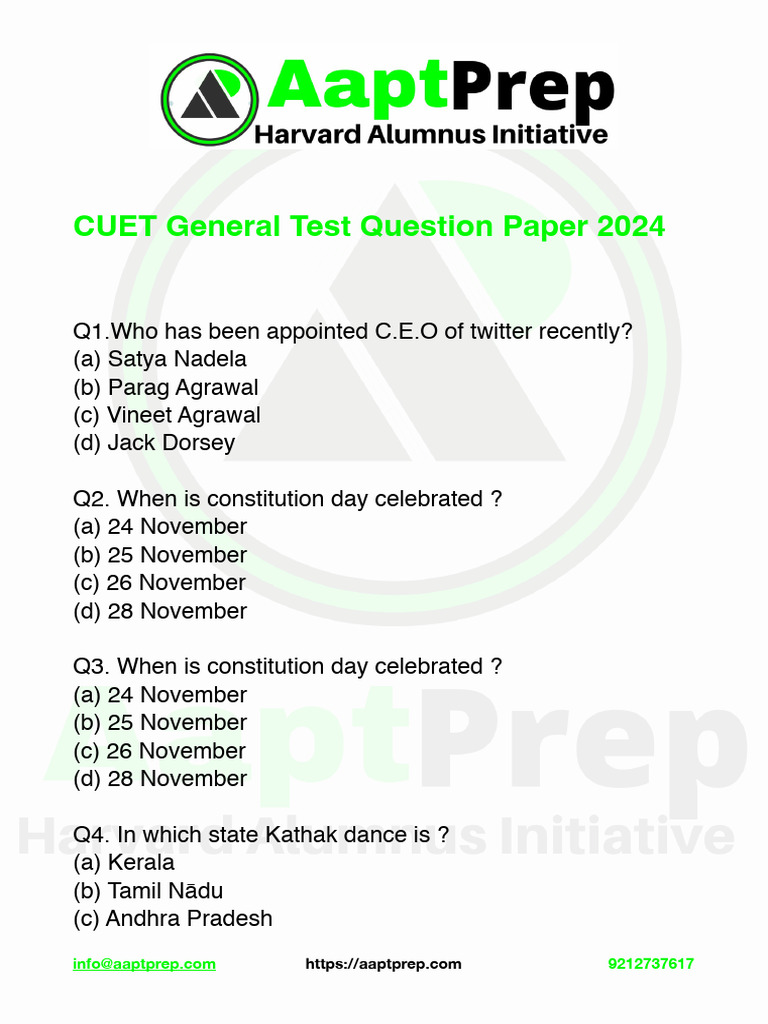 CUET General Test Paper 2024 | PDF | Stuttering