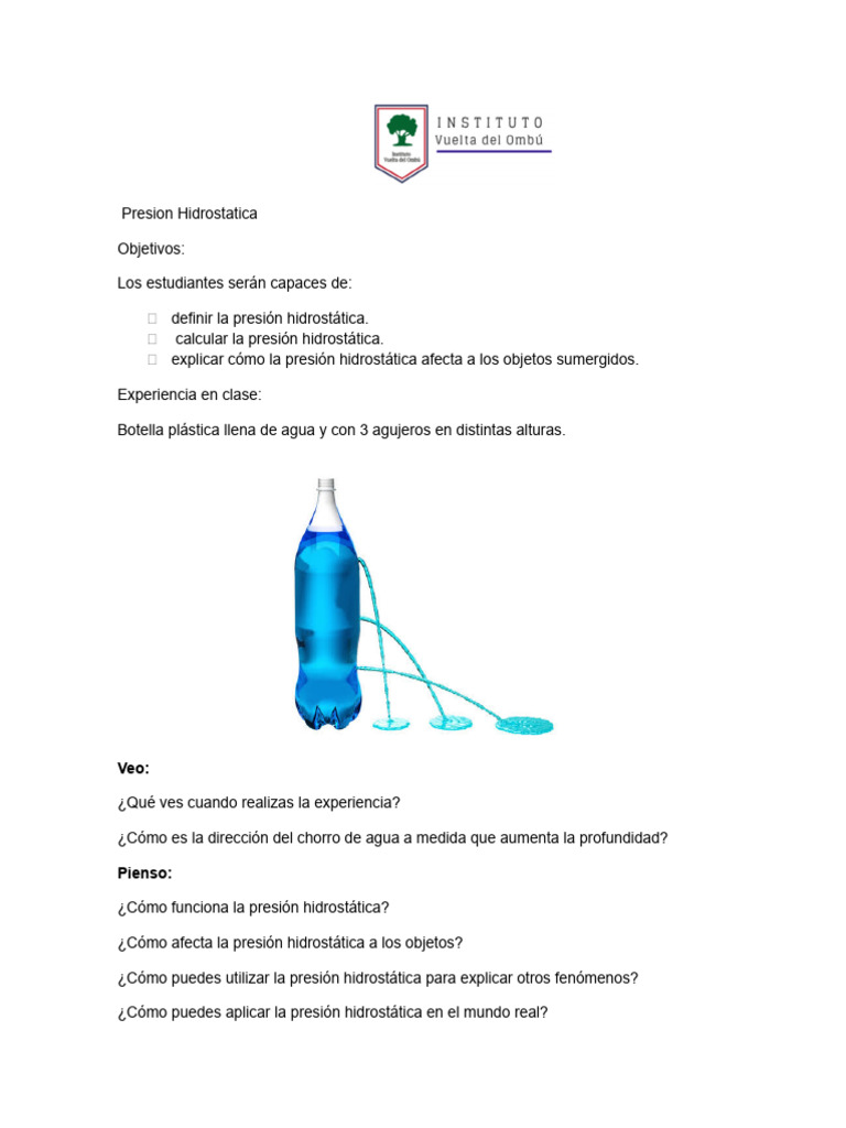 Presion Hidrostatica | PDF | Presión | Agua