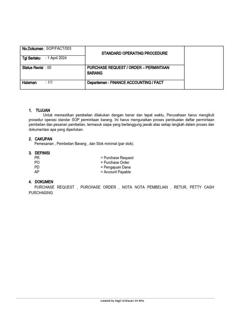 005.sop - Permintaan Barang - PR Po - Purchasing | PDF