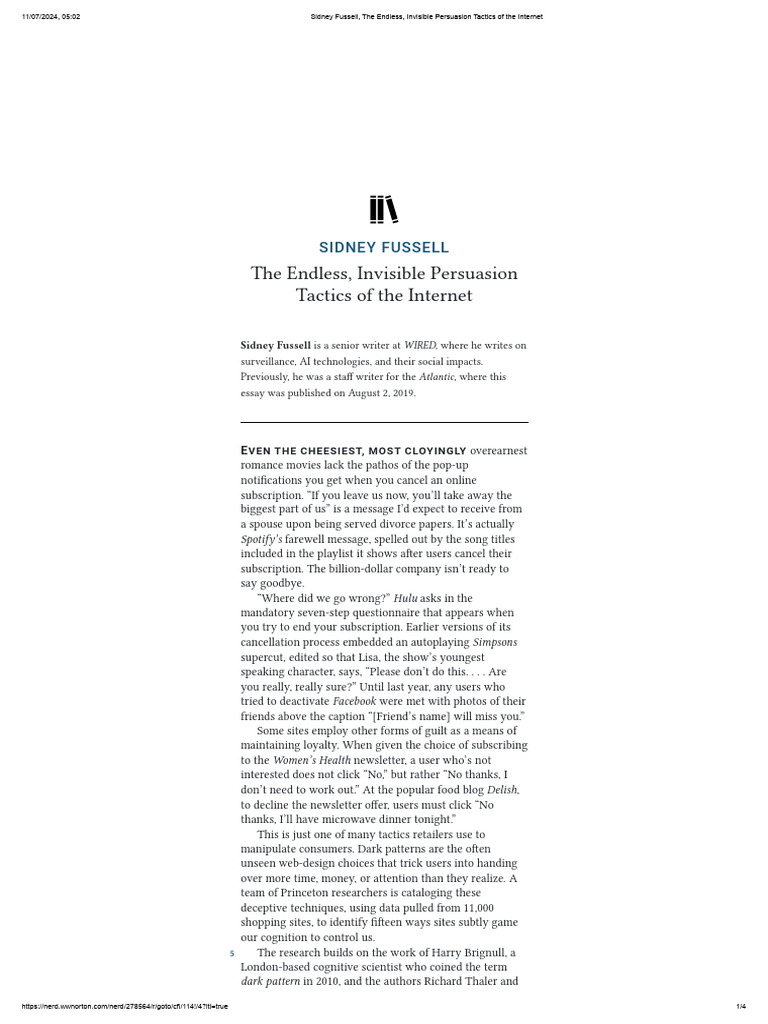 Sidney Fussell, The Endless, Invisible Persuasion Tactics of The ...