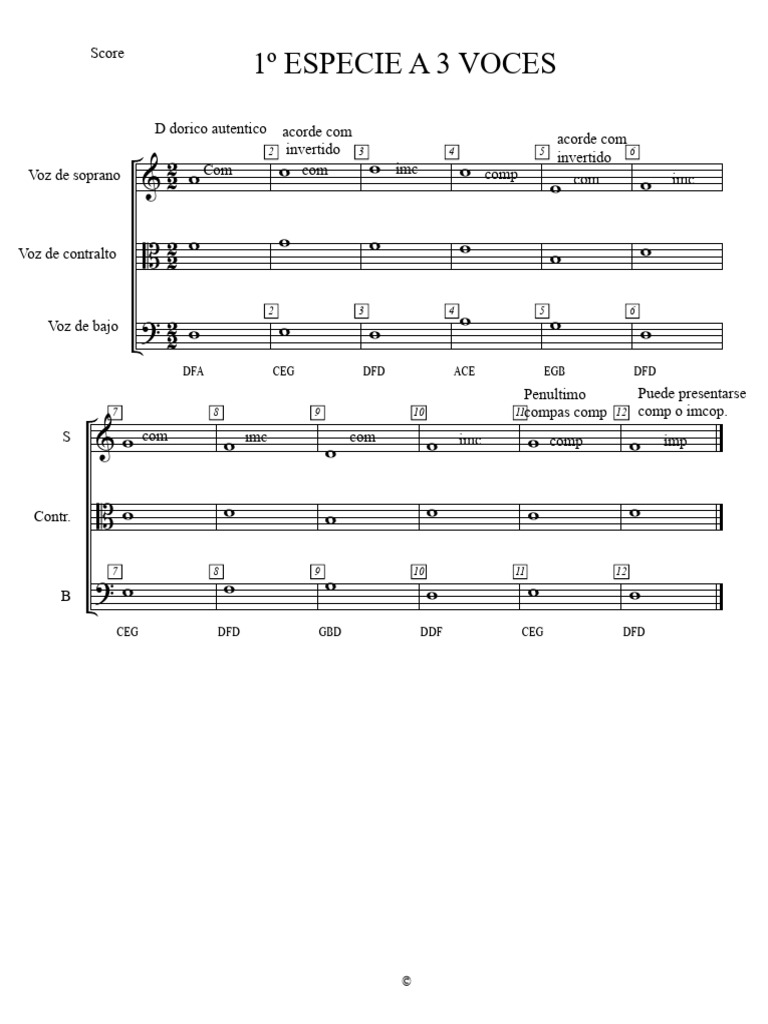 Solucion De Del Primer Especie A 3 Voces Con Clave De Do Pdf Canto
