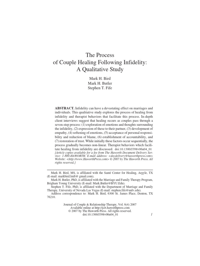 The Process of Couple Healing Following Infidelity | PDF ...