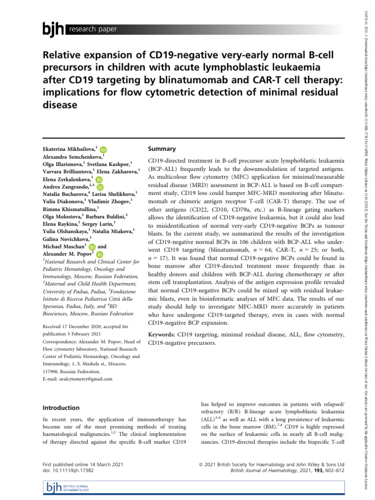 CD19-Negative BCPs in ALL Therapy | PDF | Flow Cytometry | B Cell
