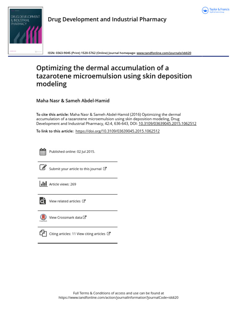 Optimizing The Dermal Accumulation of A Tazarotene Microemulsion Using Skin Deposition Modeling ...