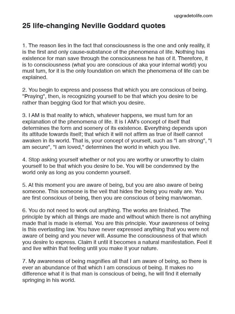 Neville Goddard Quoted Pdf Consciousness Existence