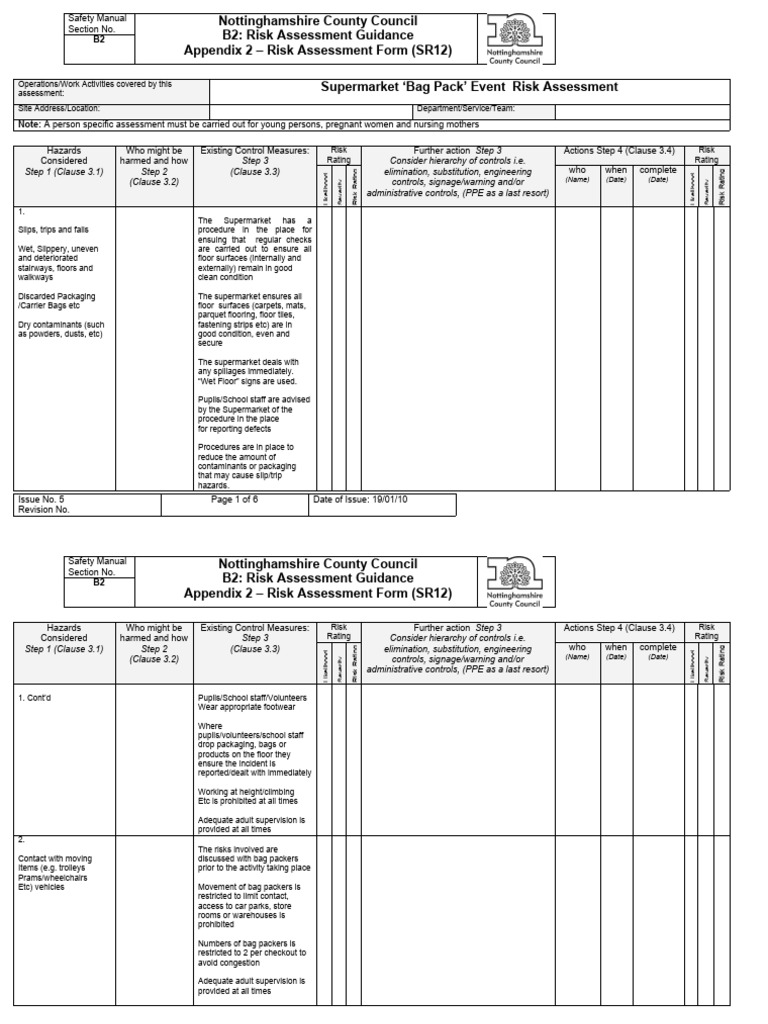 Supermarket Bag Pack Risk Assessment | PDF | Risk | Personal Protective ...