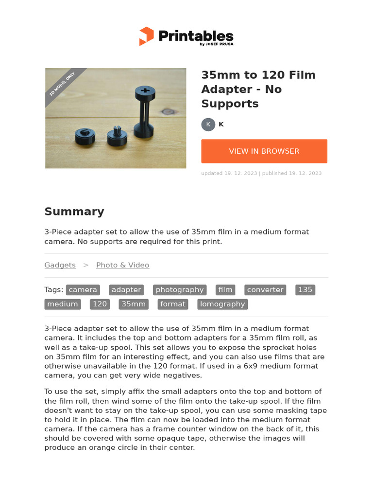 35mm to Medium Format Film Adapter | PDF | Camera | Photography Equipment
