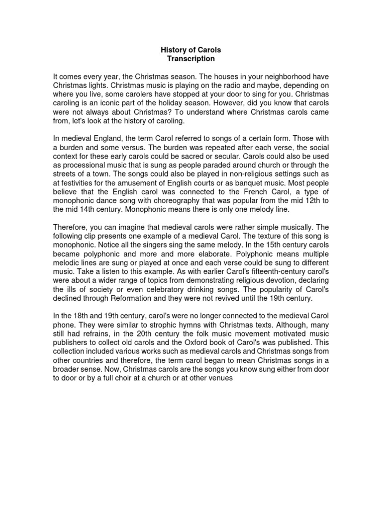 History of Christmas Carols Explained | PDF | Christmas Music ...