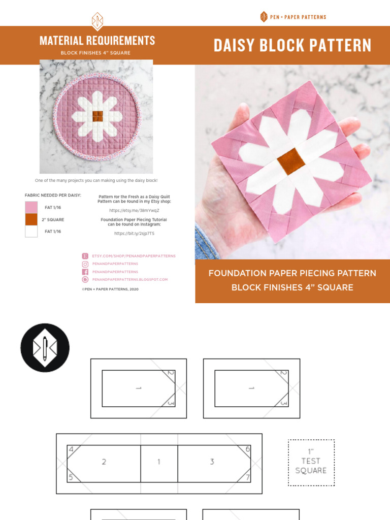 Mini FPP Daisy Pattern FINAL-min | PDF | Quilting | Textile Arts