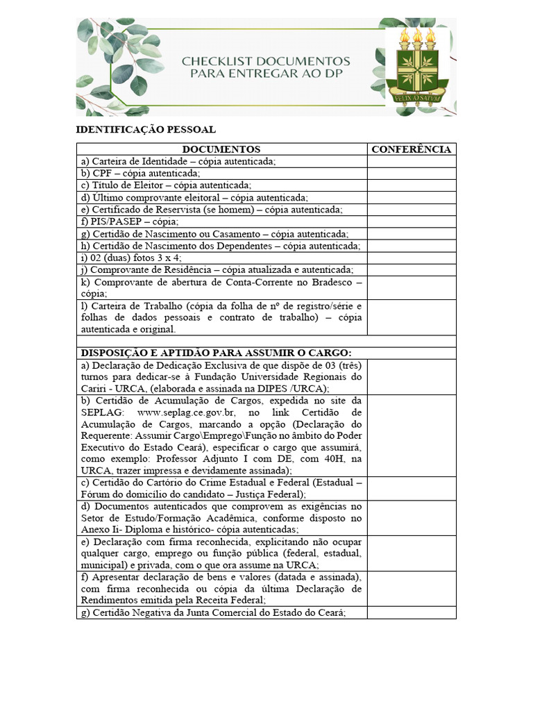 Checklist Documentos e Exames | PDF