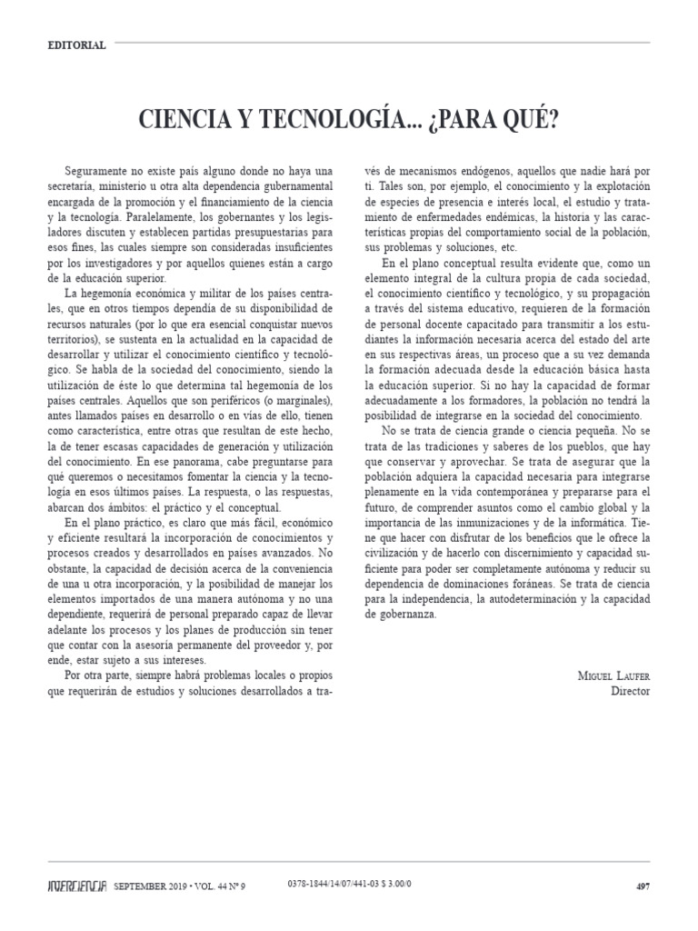 Ciencia Y Tecnología... ¿Para Qué?: Editorial | PDF | Conocimiento ...