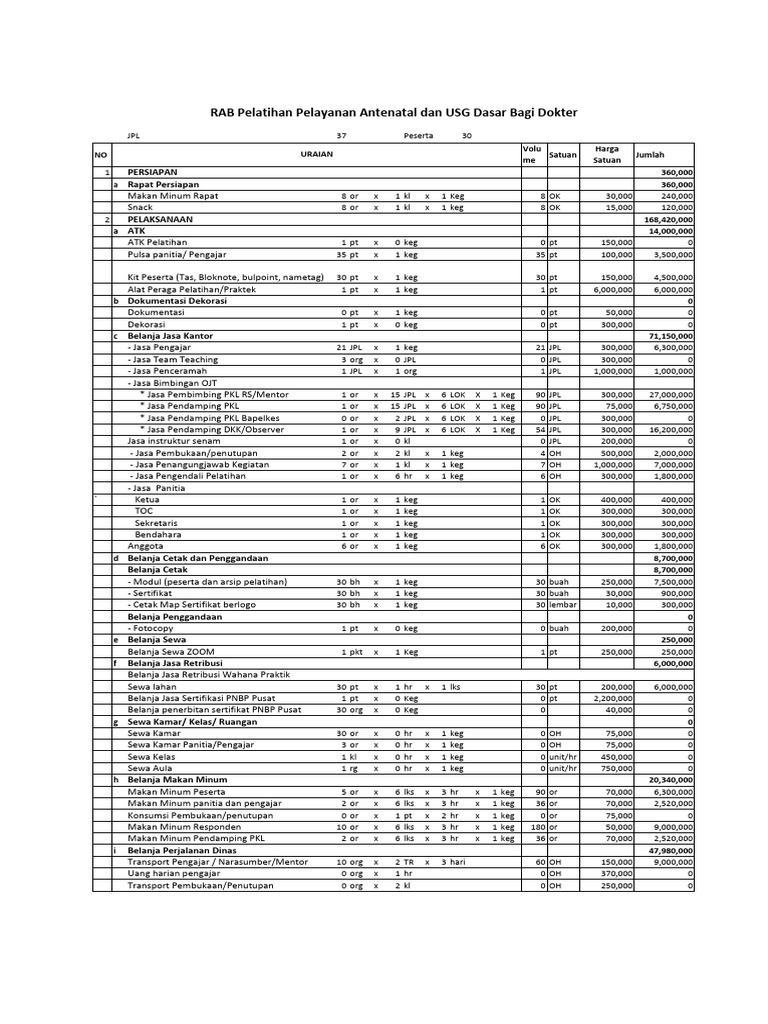 RAB Pelatihan ANC Dan USG Dasar | PDF