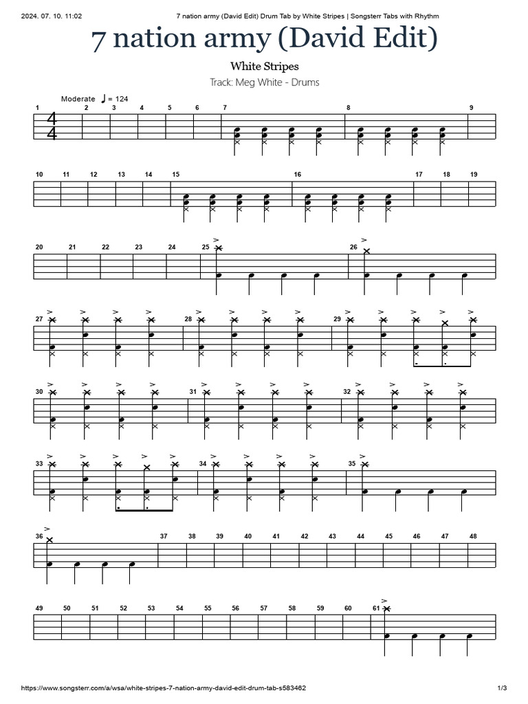 7 Nation Army David Edit Drum Tab by White Stripes - Songsterr Tabs ...