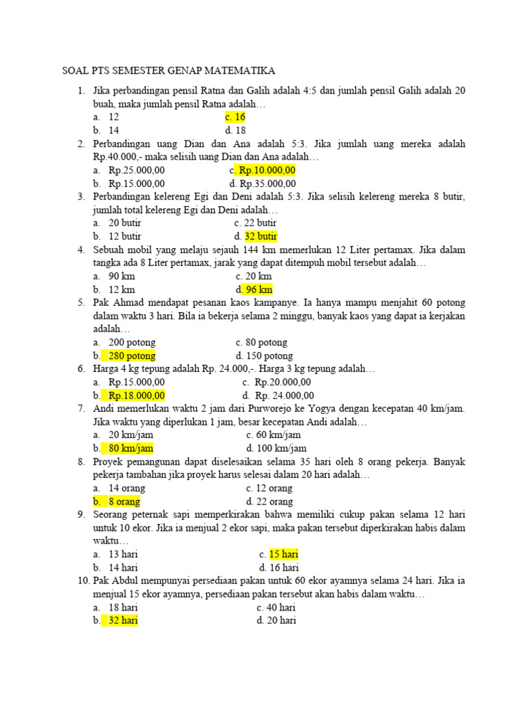 Soal PTS Matematika Semester Genap | PDF