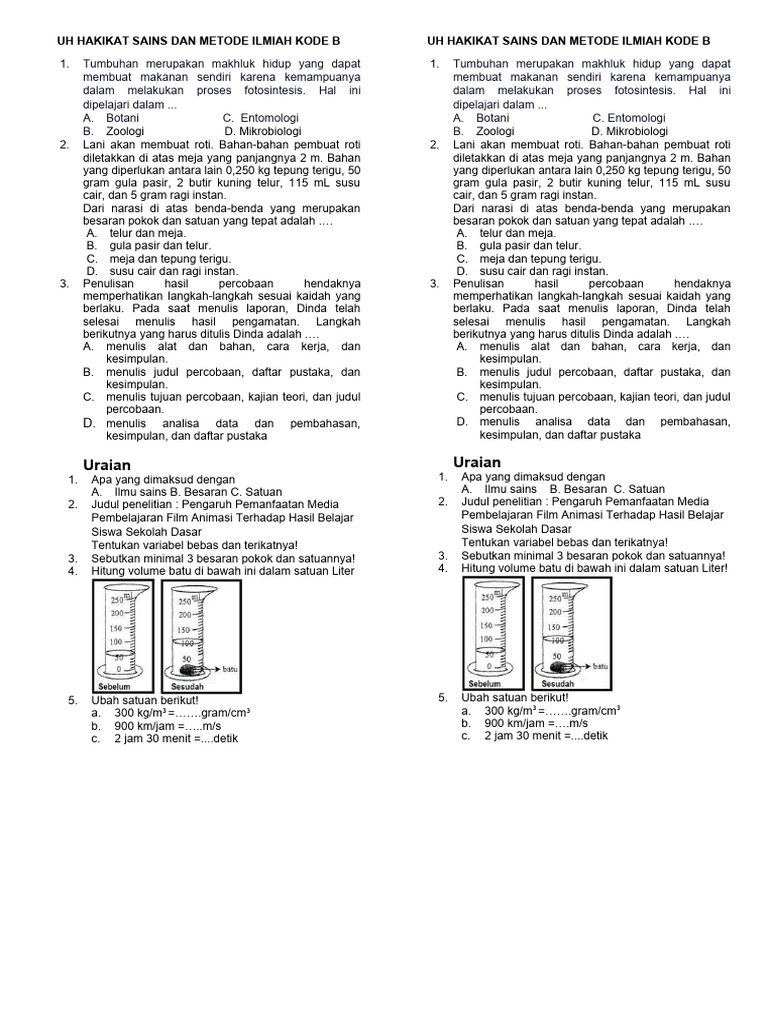 Soal Ulangan Harian Ipa Hakikat Sains Dan Metode Ilmiah | PDF