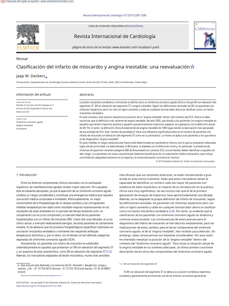 CLASIFICACION ANGINA INESTABLE - En.es | PDF | Infarto de miocardio ...