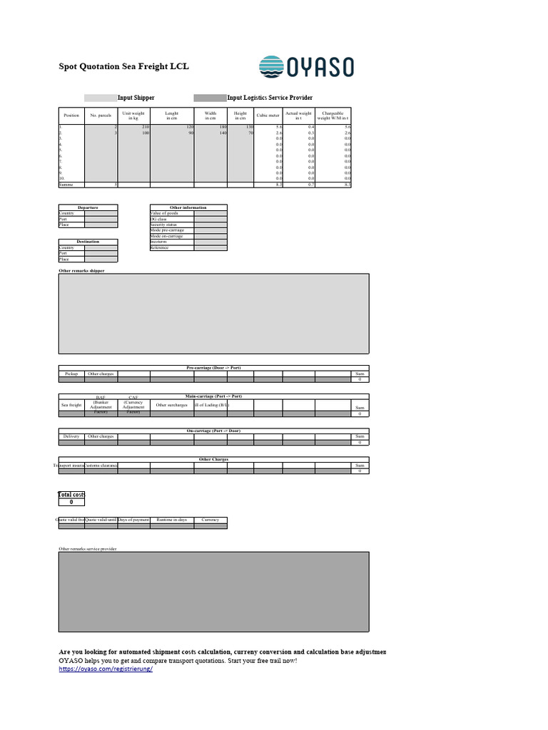 Spot Quotation Sea LCL Spot Angebot Seefracht LCL | PDF | Cargo | Business