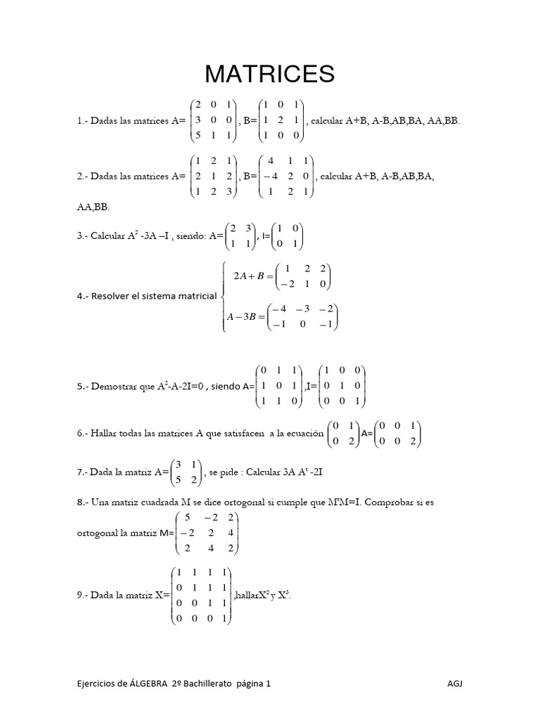 Ejercicios Álgebra | PDF | Matriz (Matemáticas) | Determinante