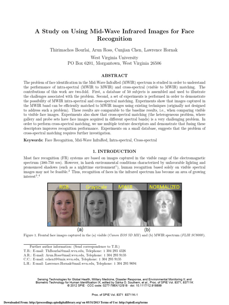 Study On Using Mid-Wave Infrared Images For Face Recognition | PDF | Infrared