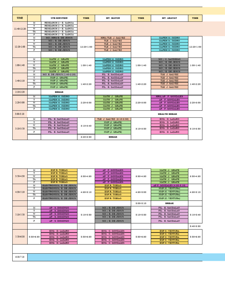 Grade 10 Class Schedule | PDF
