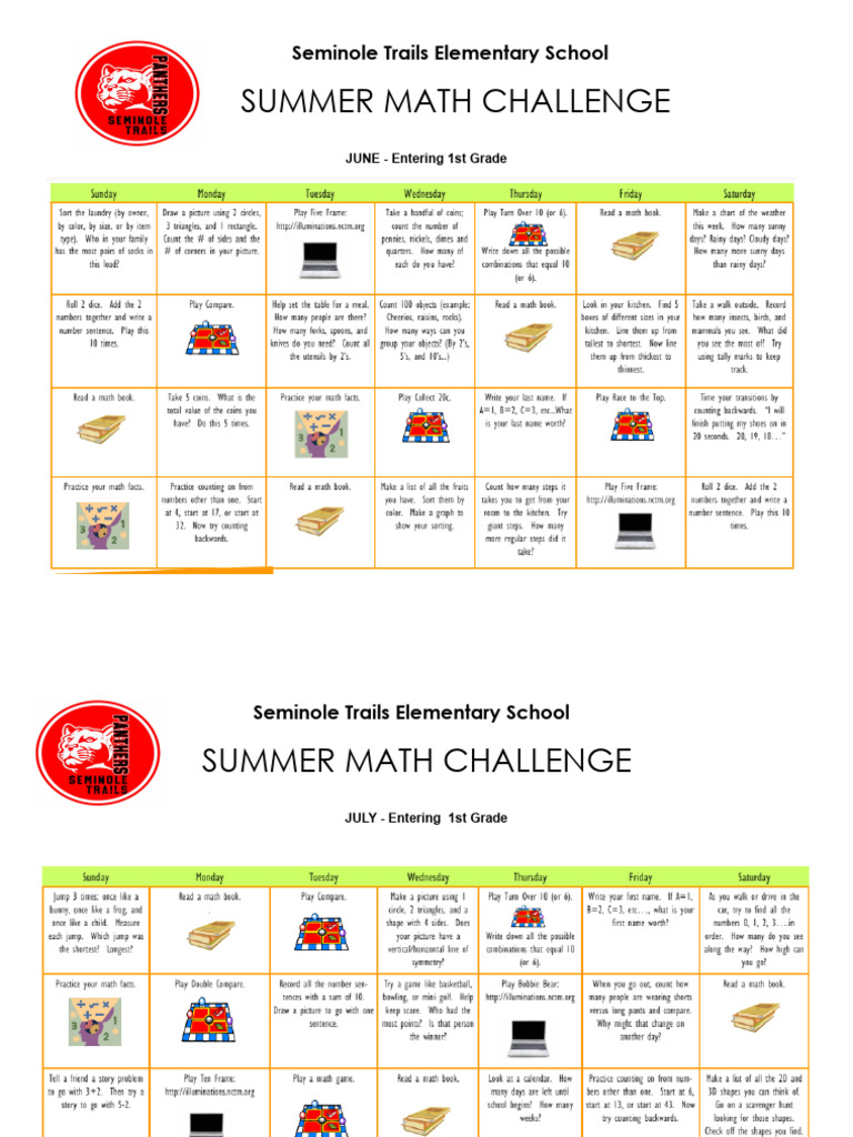 Summer Math Challenge Grades 1-5 | PDF