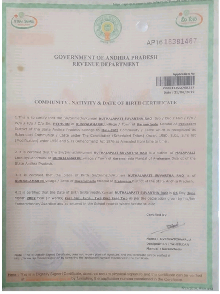 Caste Certificate | PDF