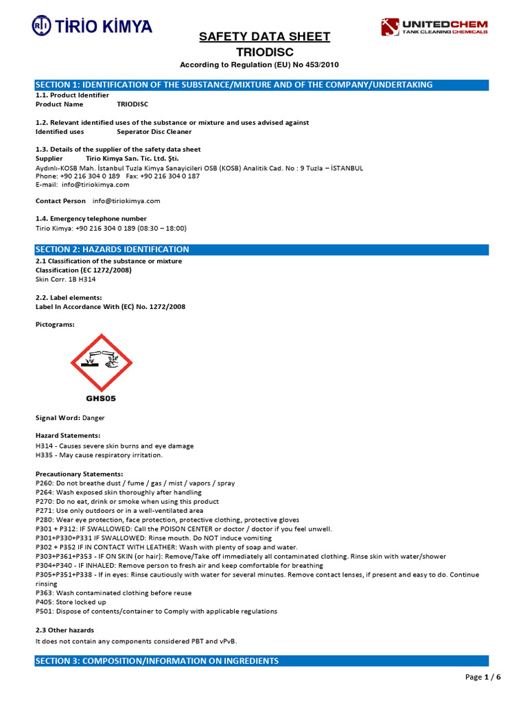 Triodisc Safety Data Sheet Overview | PDF | Chemistry | Pollution