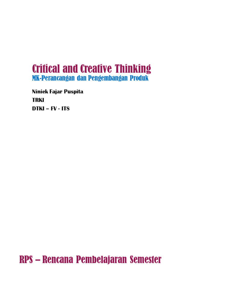 Critical and Creative Thinking | PDF