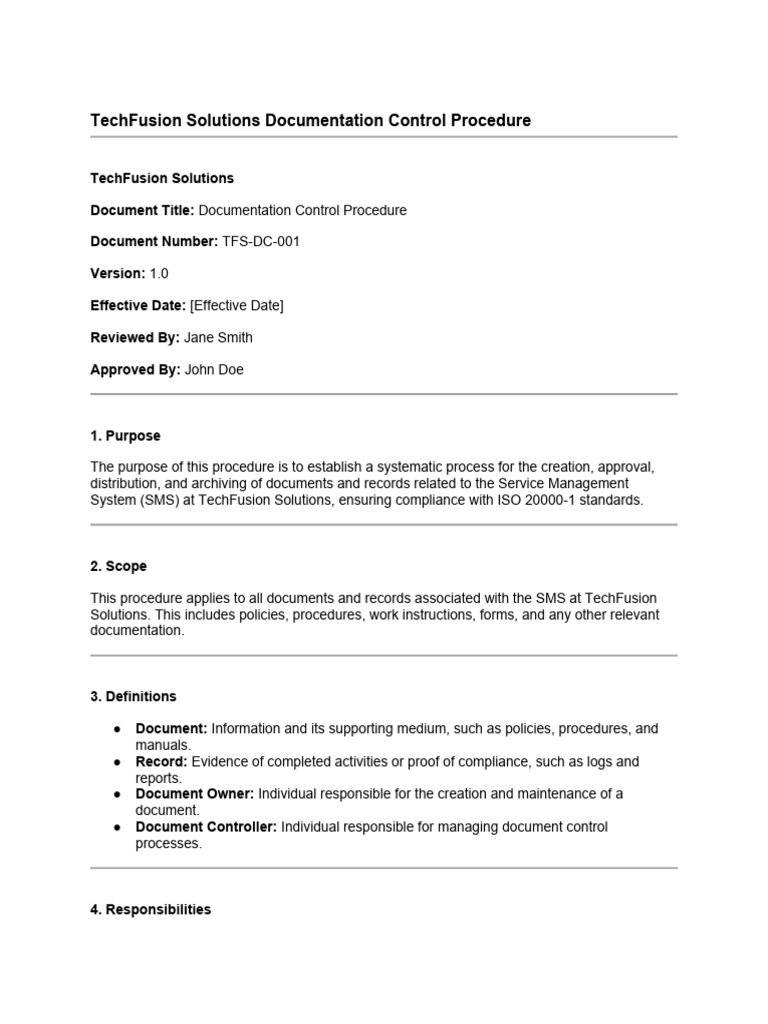 TechFusion Solutions Documentation Control Procedure | PDF | Accuracy ...