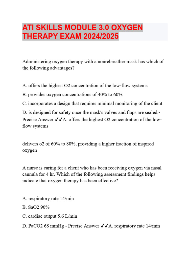 ATI SKILLS MODULE 3 | PDF | Oxygen | Clinical Medicine