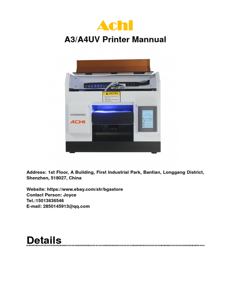 ACHI A3 A4UV Printer Manual | PDF | Printer (Computing) | Printing