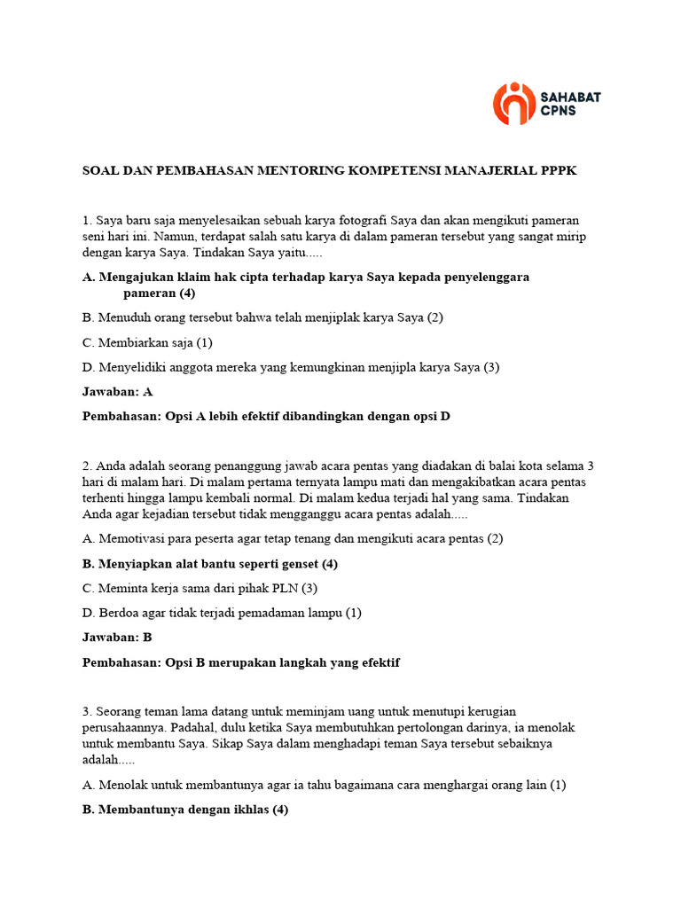 Soal dan Pembahasan Manajerial PPPK | PDF