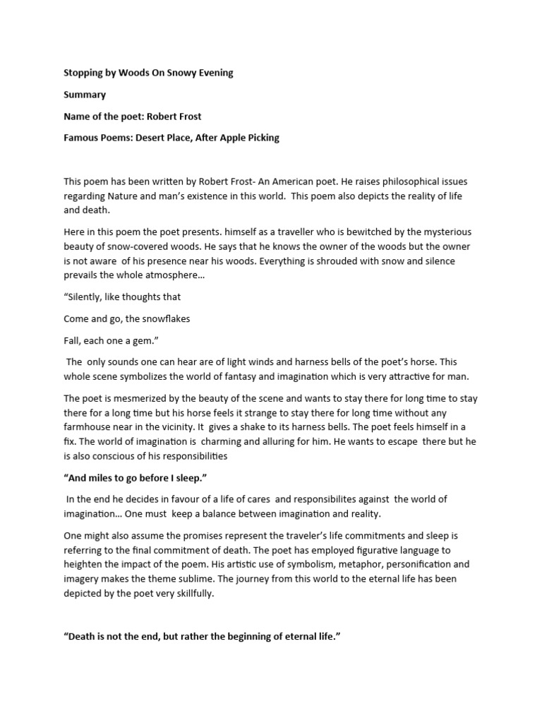 Summary Stopping by Woods | PDF | Poetry
