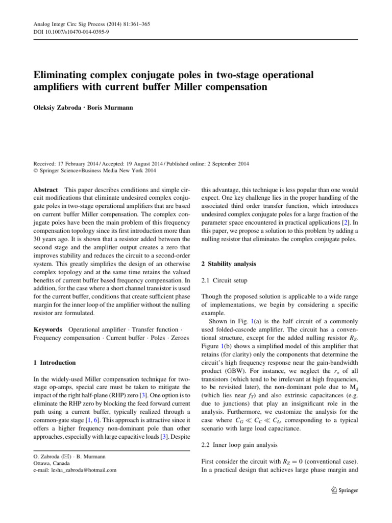 Eetop - CN - Eliminating Complex Conjugate Poles in Two-Stage Operational Amplifiers | PDF ...