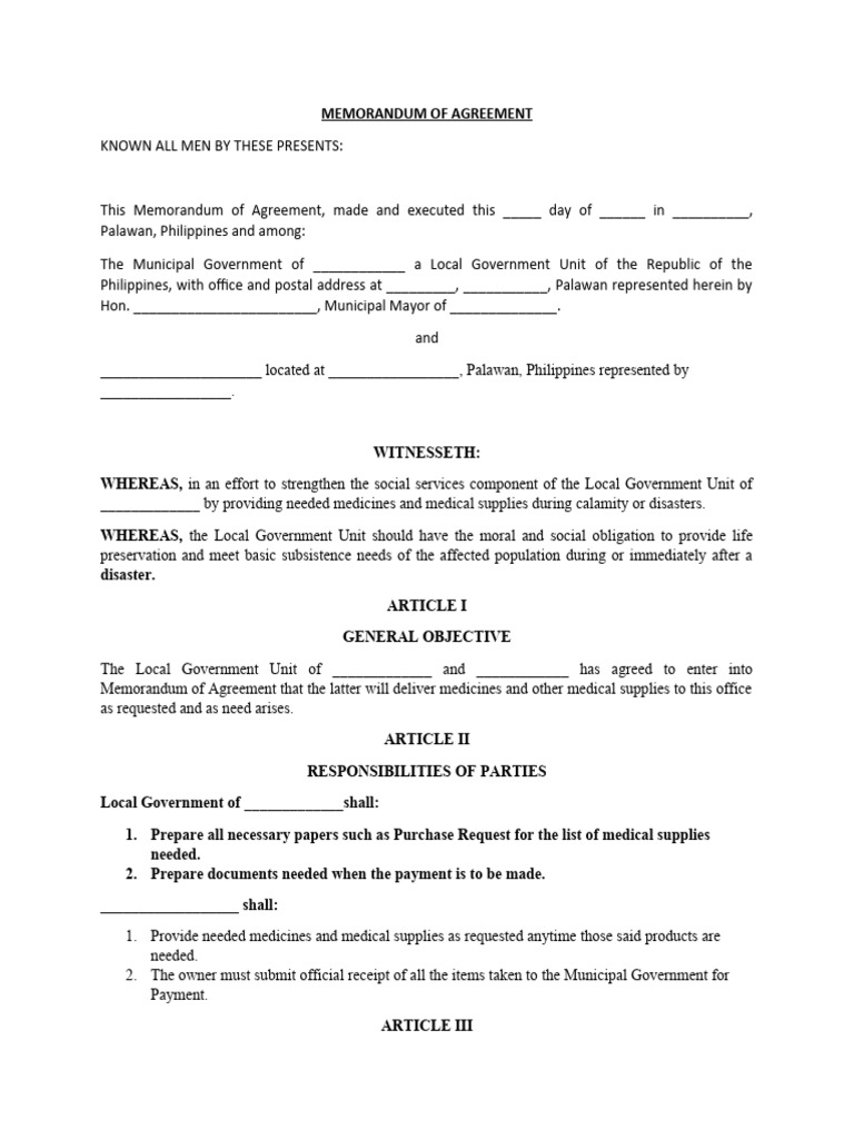 Agreement for Medical Supply Support | PDF | Government