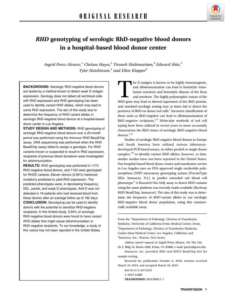 RHD Genotyping of Serologic RhD-negative Blood Donors | PDF | Serology ...