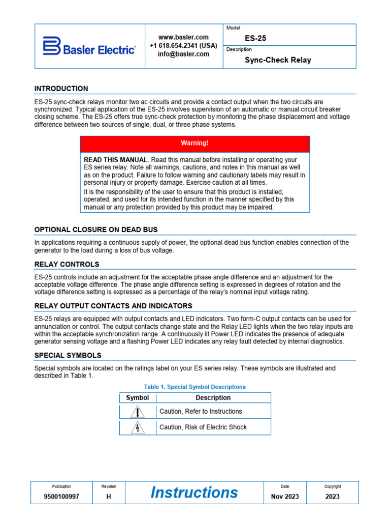 ES25 Basler - en | PDF | Relay | Alternating Current