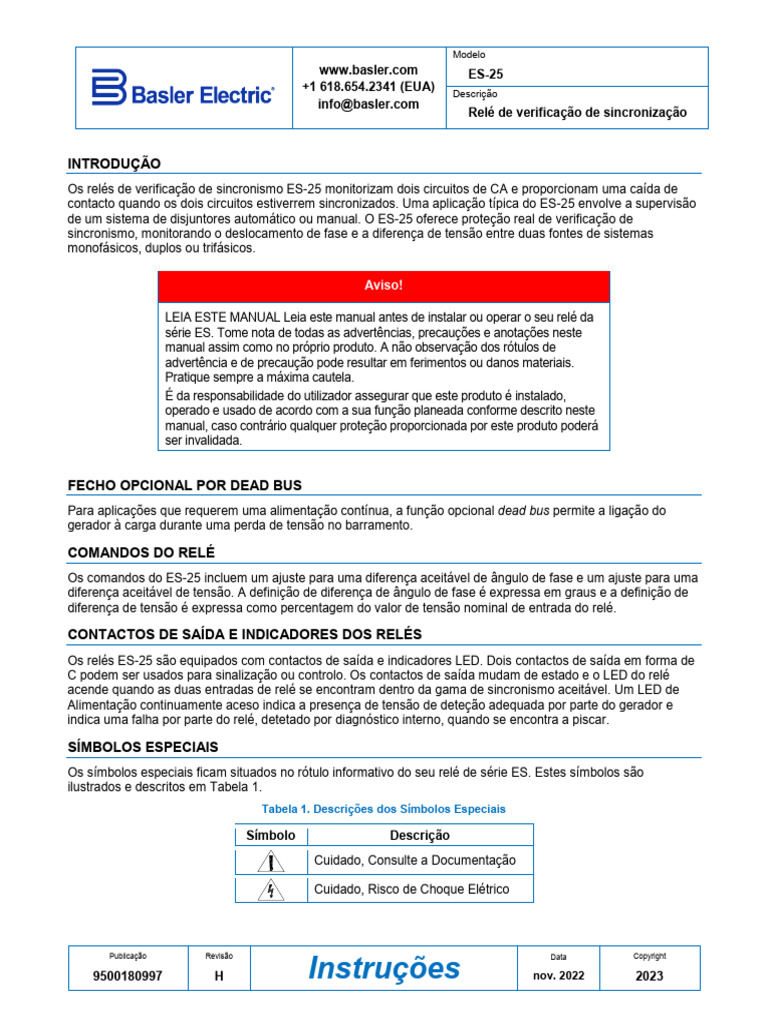 ES25 Basler_Pt | PDF | Relé | Engenharia Elétrica