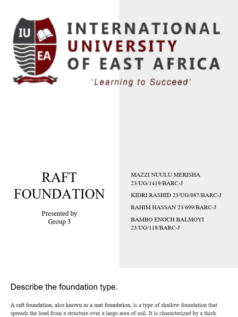 Raft Foundation - PPTX Group3 | PDF | Foundation (Engineering) | Concrete