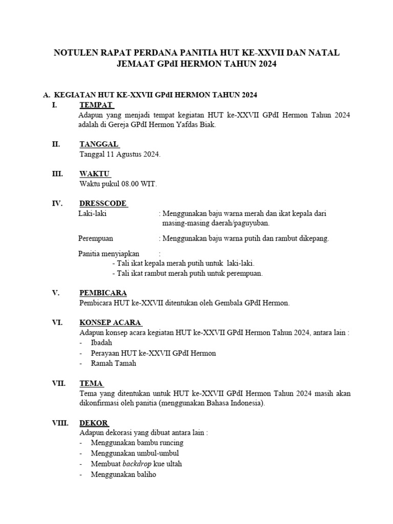 Notulen Rapat Perdana Panitia Hut Ke-Xxvii (Revisi 1) | PDF