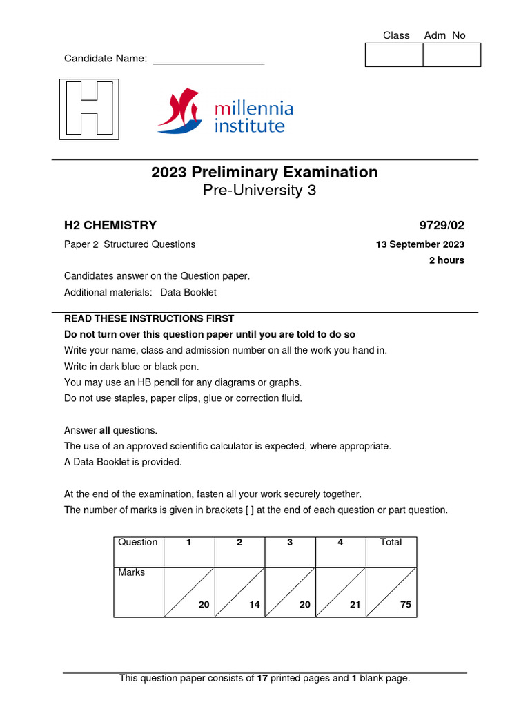 23MIPrelimQP (H2 Chem Paper 2) | PDF | Catalysis | Ph