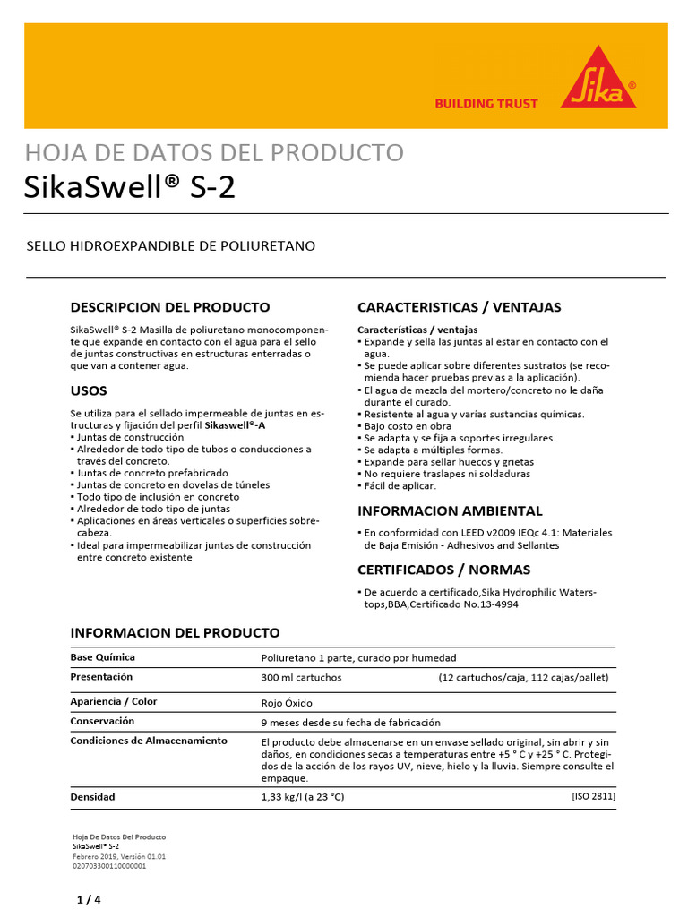 Sikaswell S 2 | PDF | Hormigón | Agua