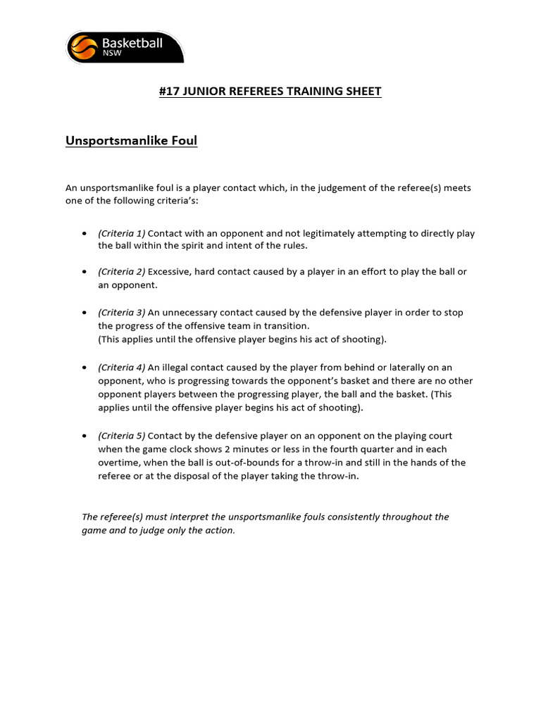 17 Junior Referee Training Sheet Unsportsmanlike Foul 2021 | PDF ...