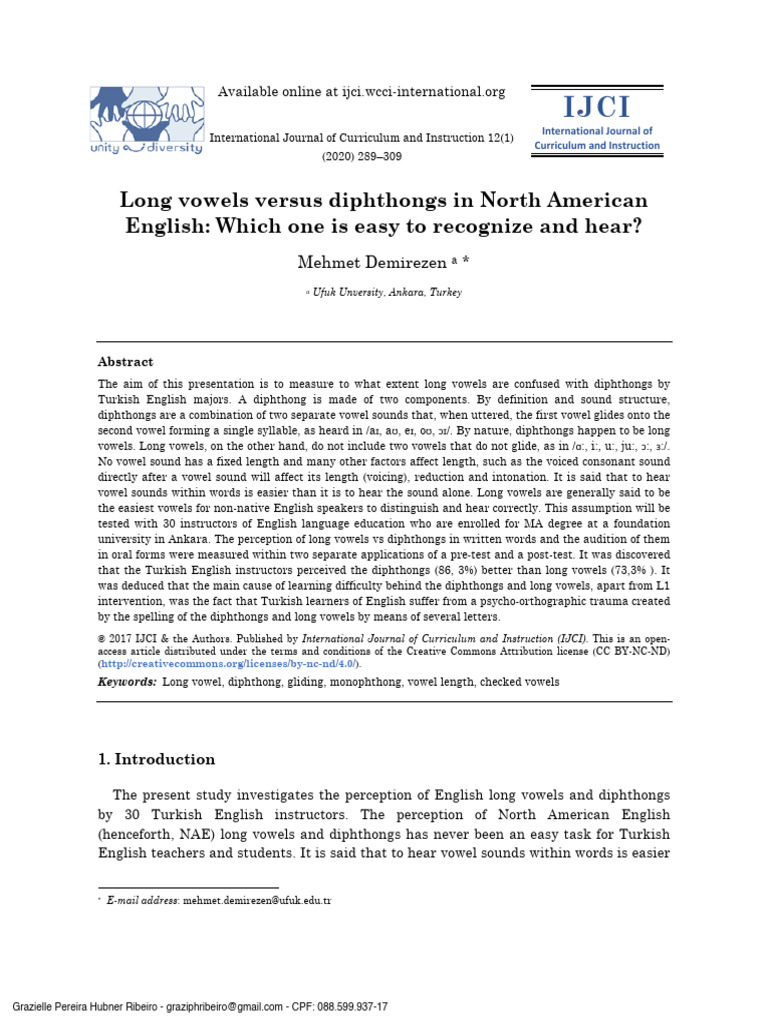 Long Vowels Versus Diphthongs in North American | PDF | Vowel | English ...