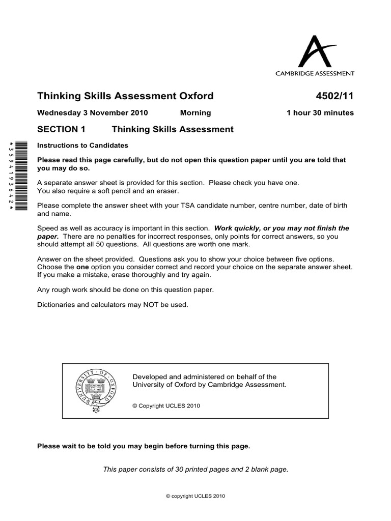 Tsa Oxford 2010 Thinking Skill Questions | PDF | Subprime Lending | Lawn