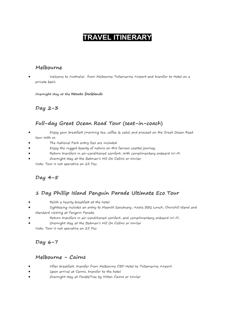 AUSTRALIA TRAVEL ITINERARY | PDF